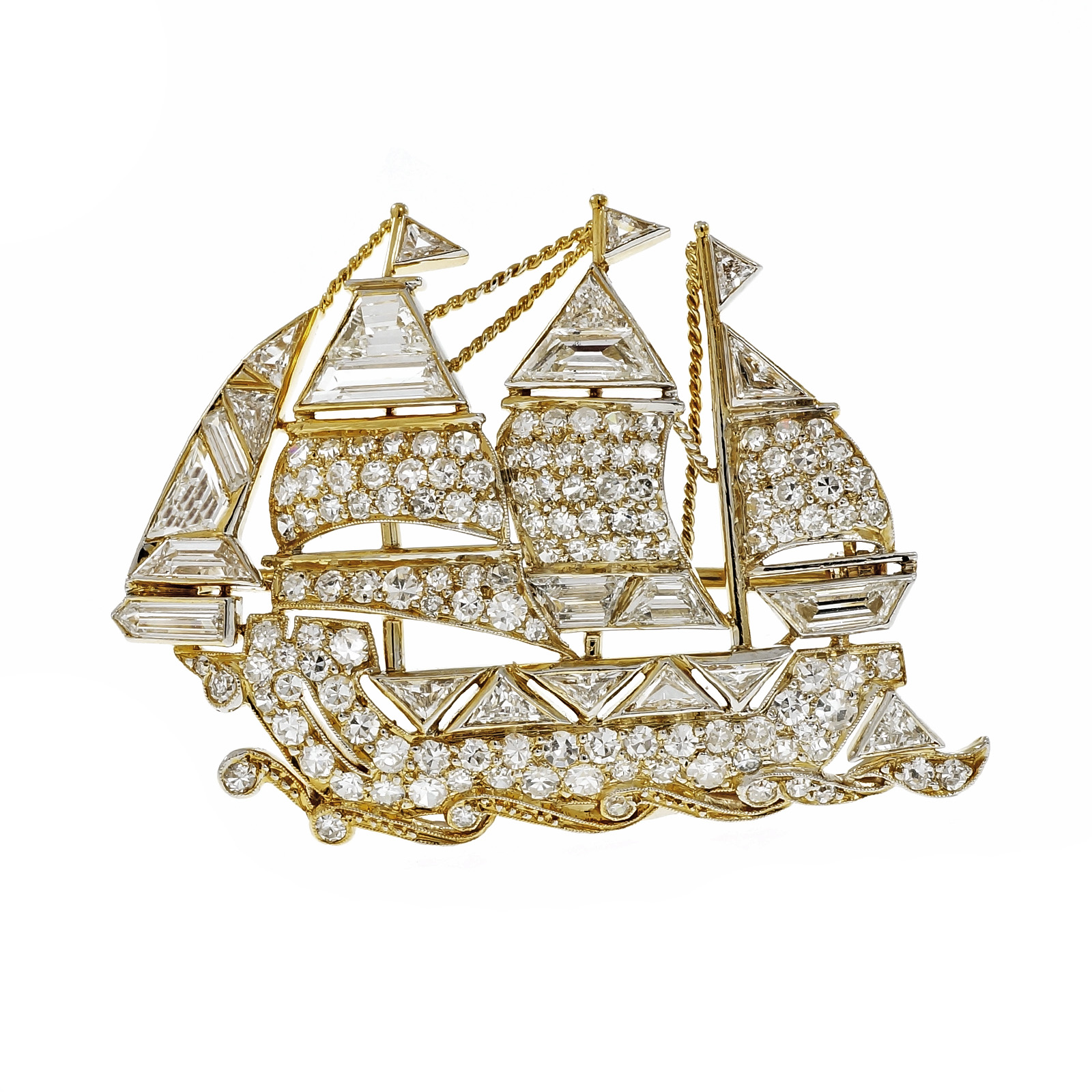 Vintage Sail Boat Ship Pin Fancy Cut Round Diamonds 18k Platinum | eBay