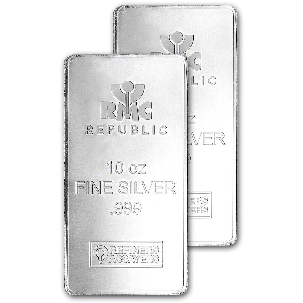 TWO (2) 10 oz. RMC Silver Bar - Republic Metals Corp .999 Fine | eBay